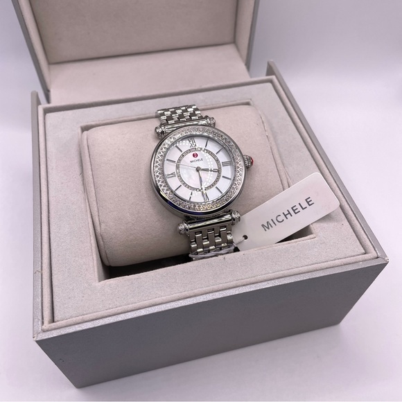 Michele | Accessories | Michele Caber Mother Of Pearl Diamond Watch ...